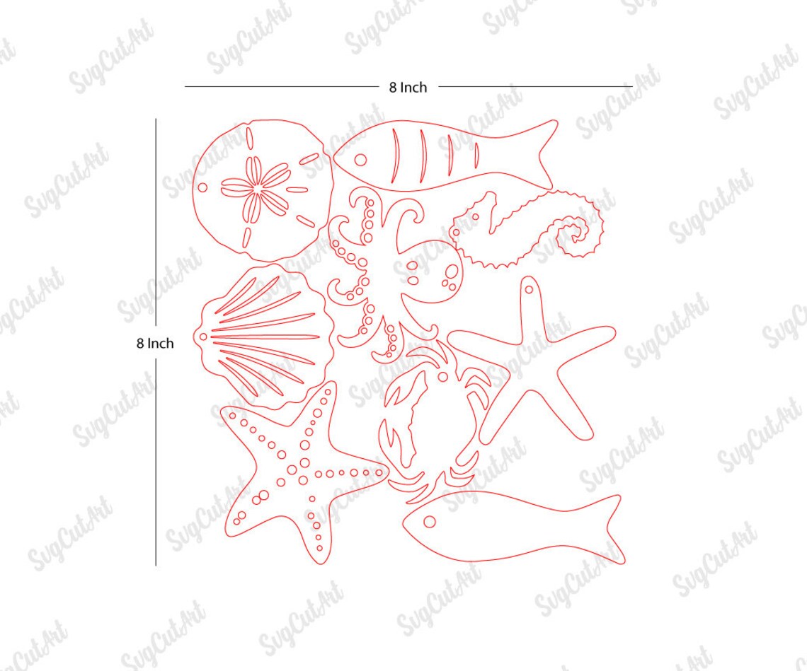 Beach Seashell Ornaments SVG, Laser Cut File, Starfish Svg, Horsea Svg ...