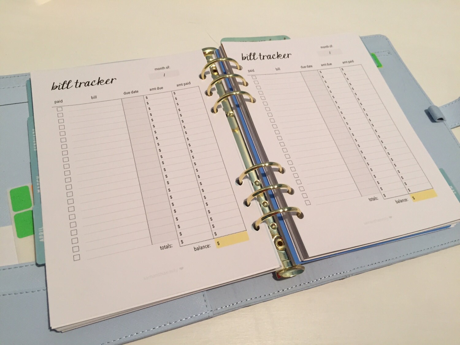 Printable Bill Tracker Monthly Inserts PDF A5 Personal Kikki K Filofax ...