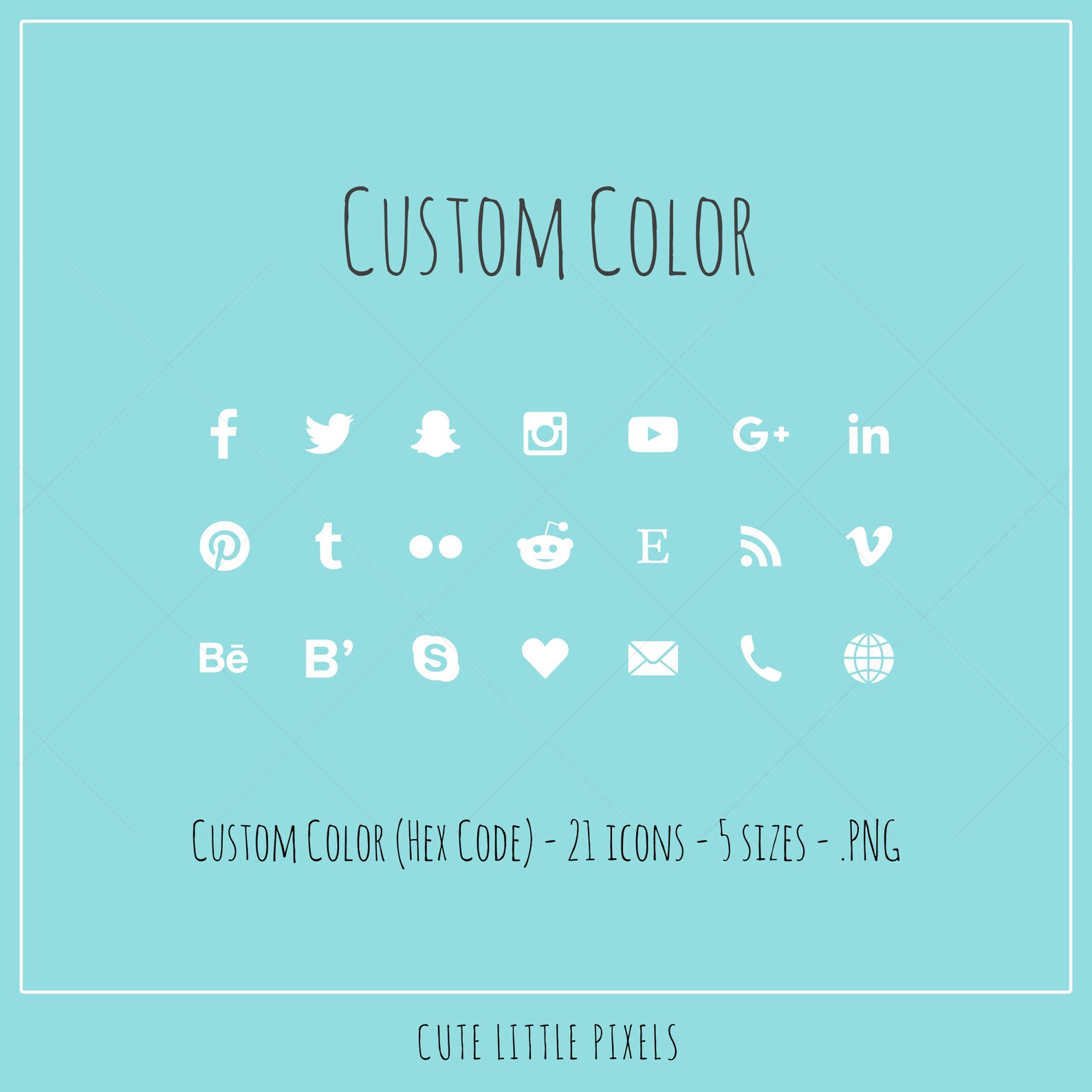 CUSTOM Color - Social Media Icons - Color (hex Code) of Your Choice, 21 ...