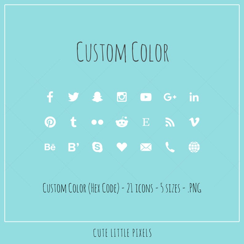 CUSTOM Color - Social Media Icons - Color (hex Code) of Your Choice, 21 ...