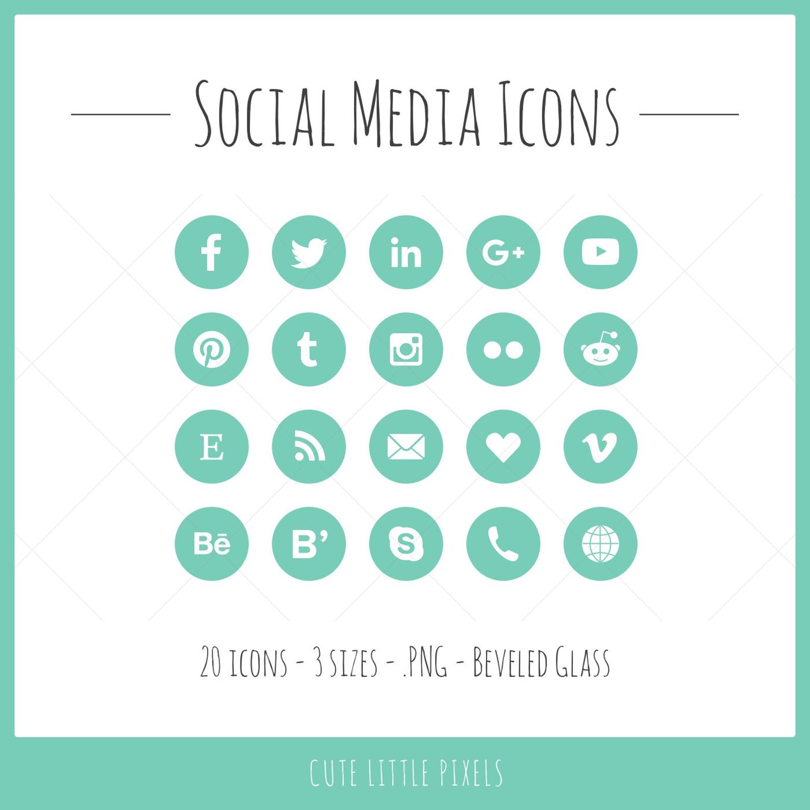 Social Media Icons 20 Icons in 3 Sizes, Beveled Glass, PNG Files, Green ...