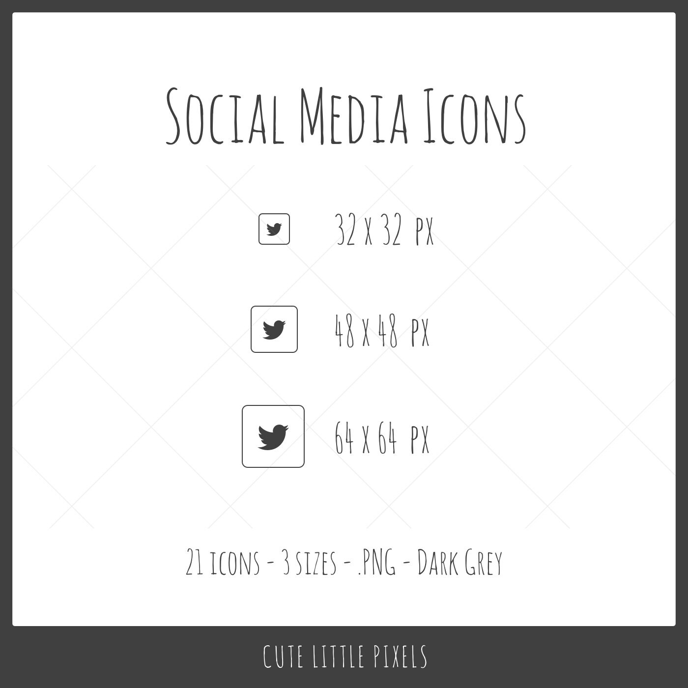 Social Media Icons - 21 Icons in 3 Sizes, Dark Grey and White, Outline ...