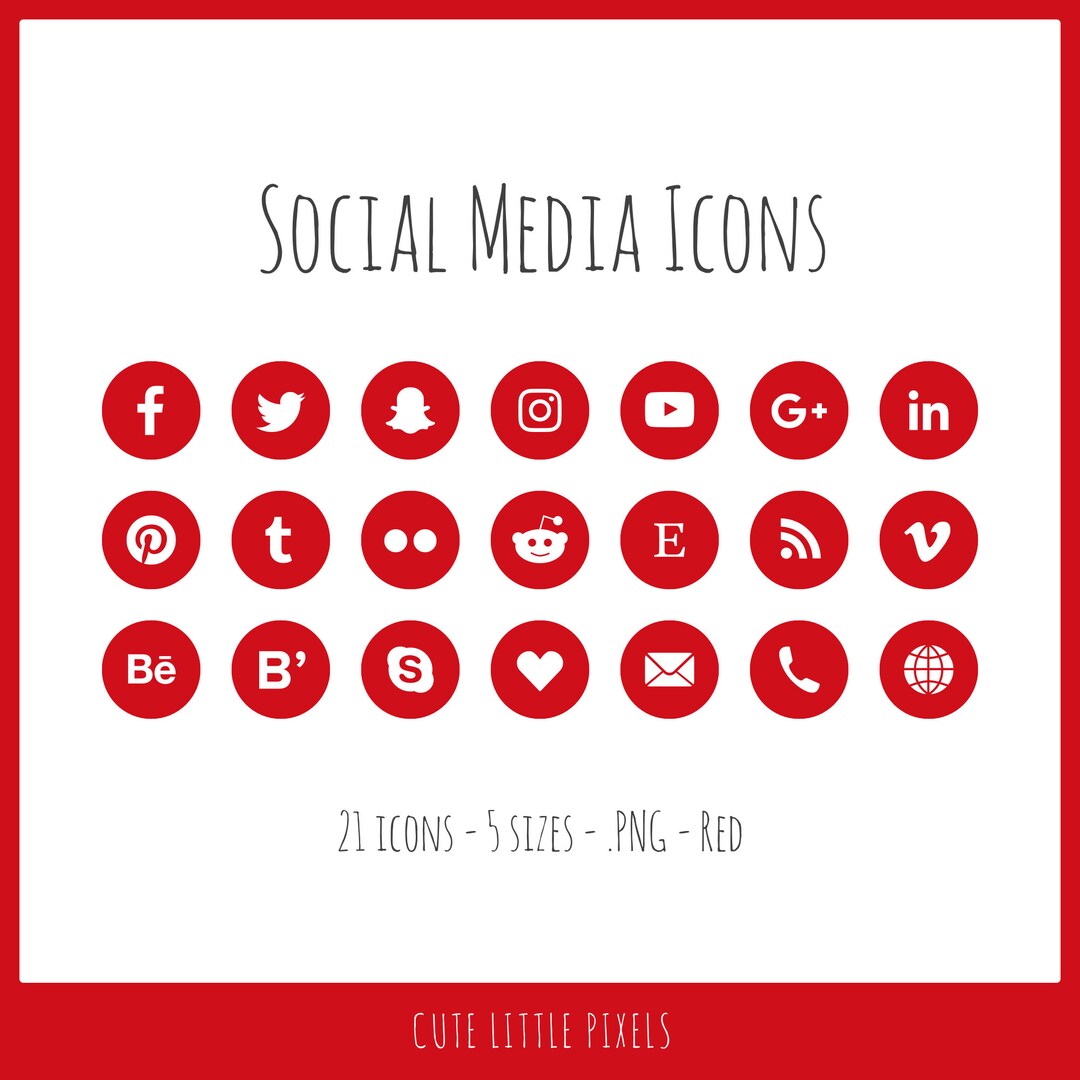 Social Media Icons Red, 21 Icons in 3 Sizes, PNG Files, Flat Style - Etsy