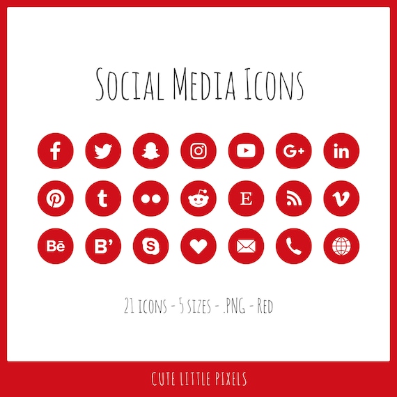 Social Media Icons Red 21 Icons in 3 Sizes PNG Files Flat - Etsy