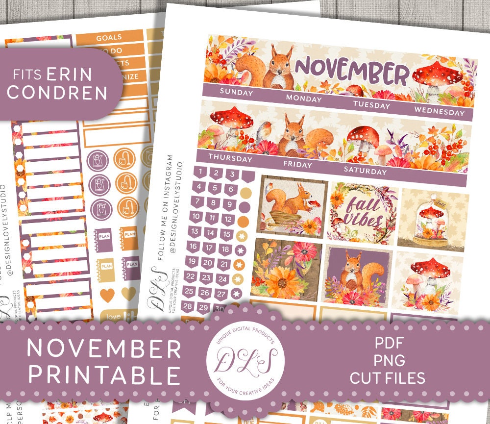 Printable NOVEMBER Monthly Planner Stickers for Erin Condren - Etsy