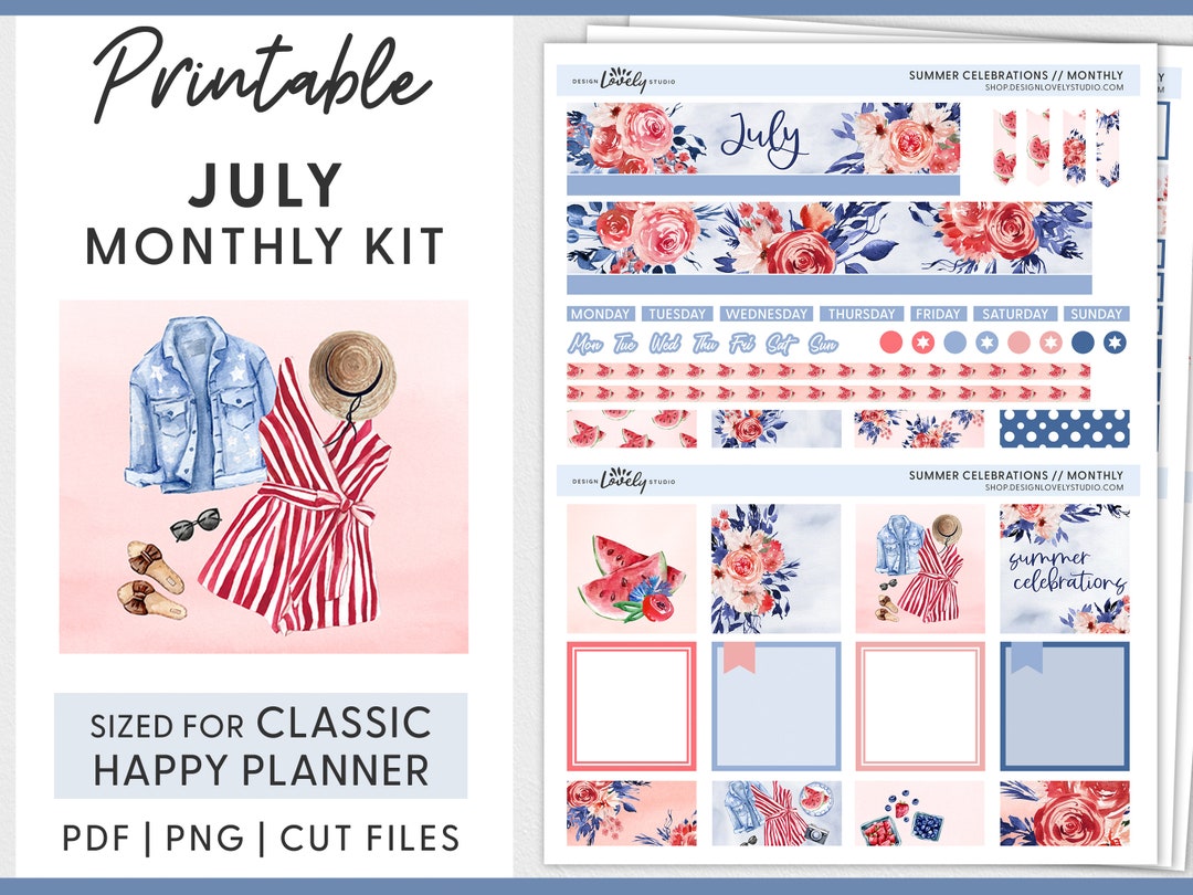 July Monthly Sticker Kit, July Planner Stickers, Happy Planner Stickers ...