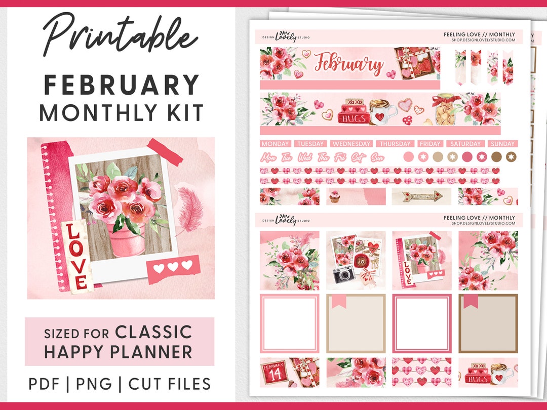 February Planner Stickers, Happy Planner Monthly Stickers, Valentines ...