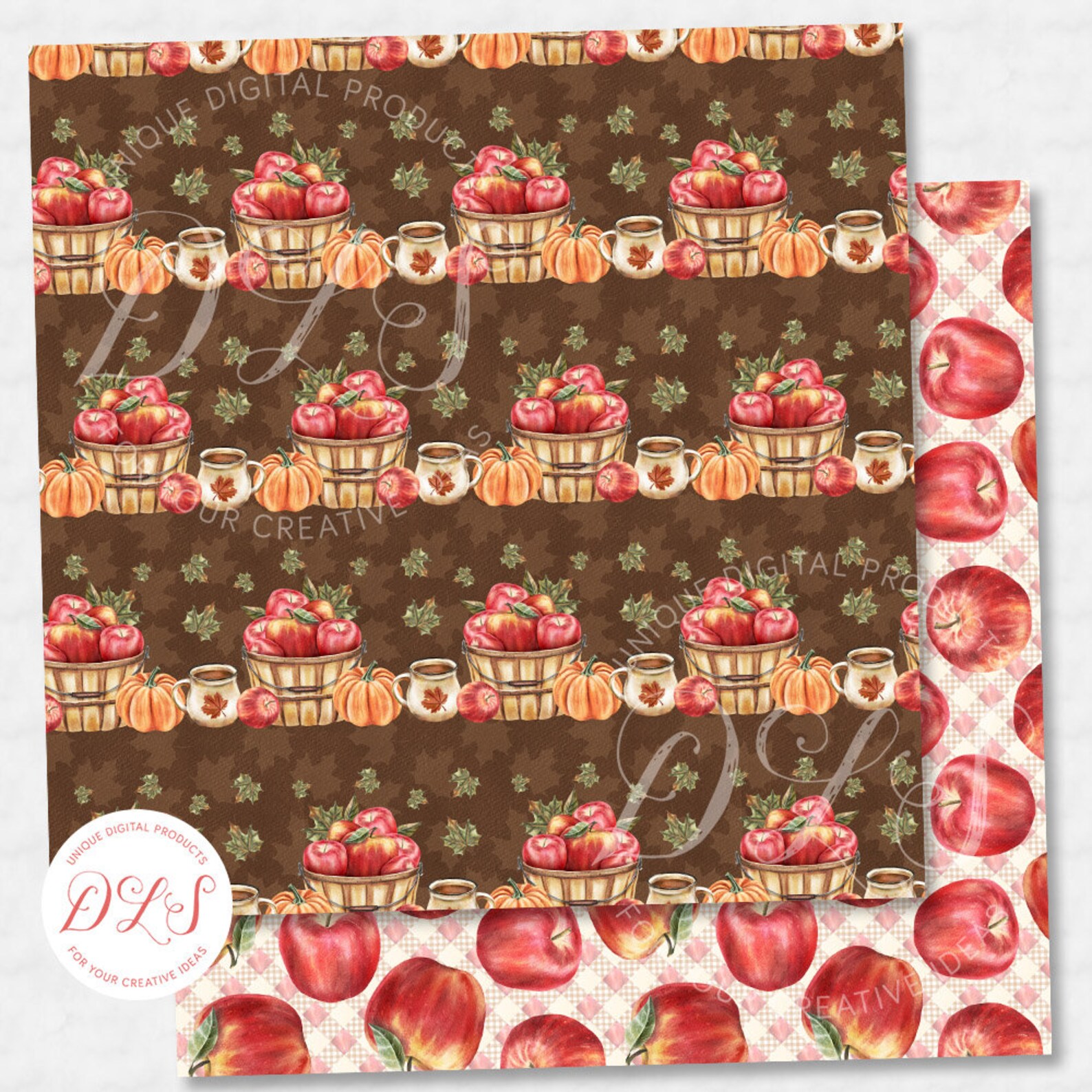 Apple Digital Paper, Fall Digital Background, Thanksgiving Pattern ...