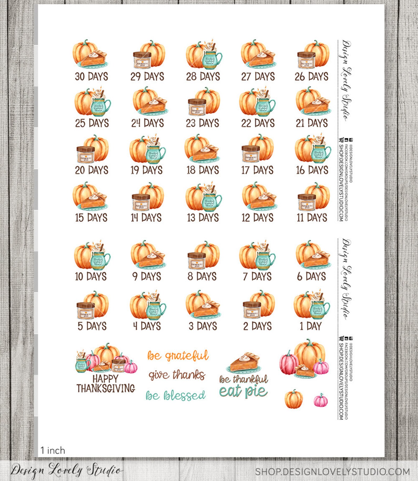 Printable THANKSGIVING Countdown Stickers, Thanksgiving Scrapbook ...