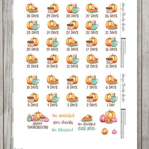 Printable THANKSGIVING Countdown Stickers, Thanksgiving Scrapbook ...