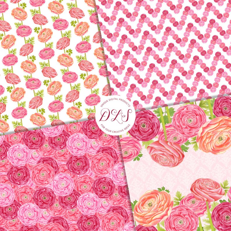 Spring Digital Paper Pack Pink Floral Digital Paper | Etsy