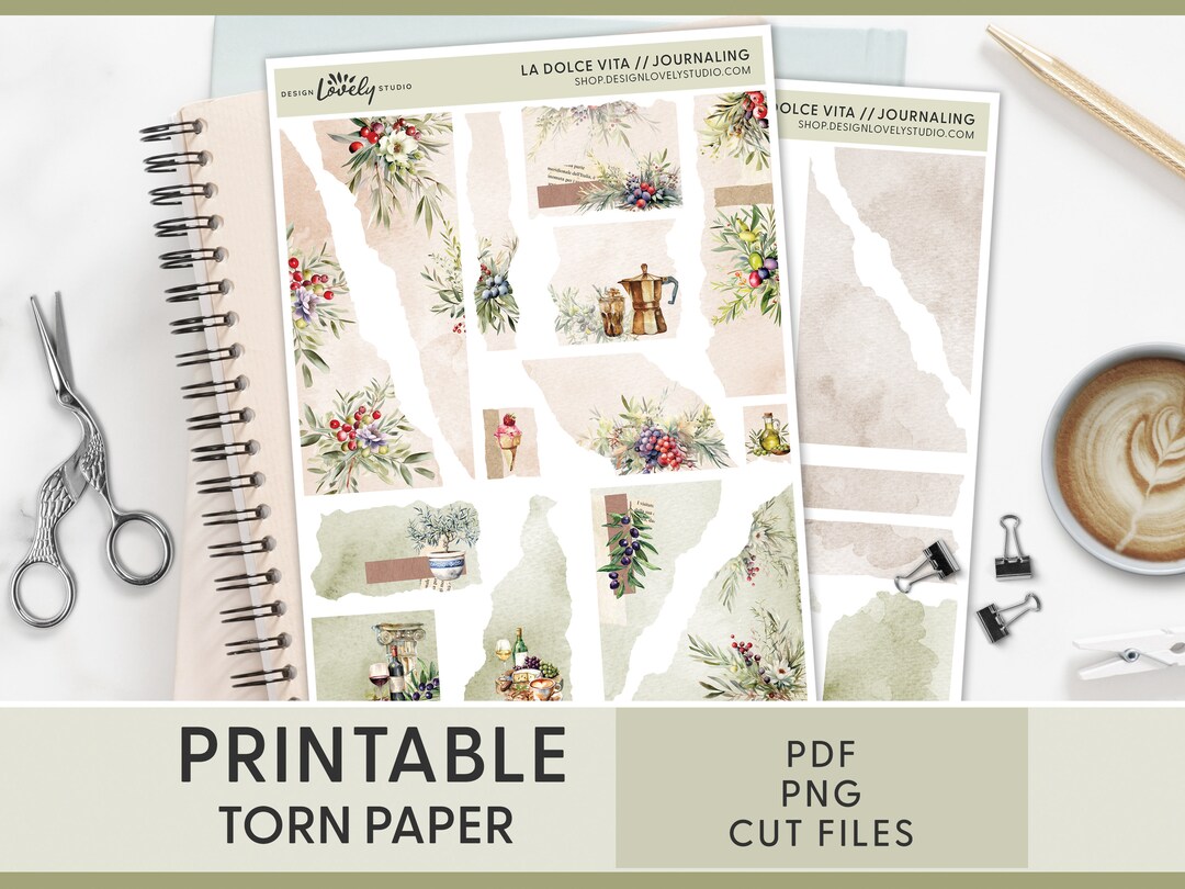 Floral Stickers, Printable Torn Paper Stickers, Ripped Paper Stickers ...