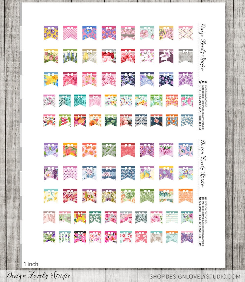 Printable Flags Planner Stickers, Floral Flags Planner Stickers ...