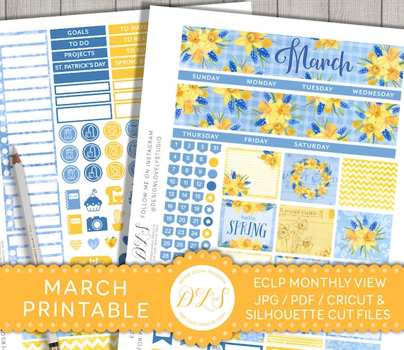 March Stickers Kit for Erin Condren Printable March Planner | Etsy