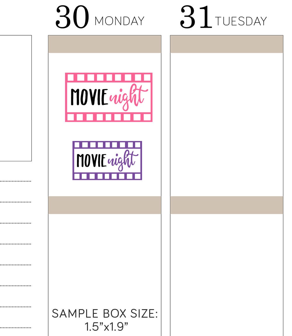 MOVIE NIGHT Planner Stickers Printable Movie Night Stickers - Etsy