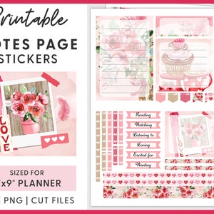February Notes Page Kit, Printable Planner Stickers, Monthly Sticker ...