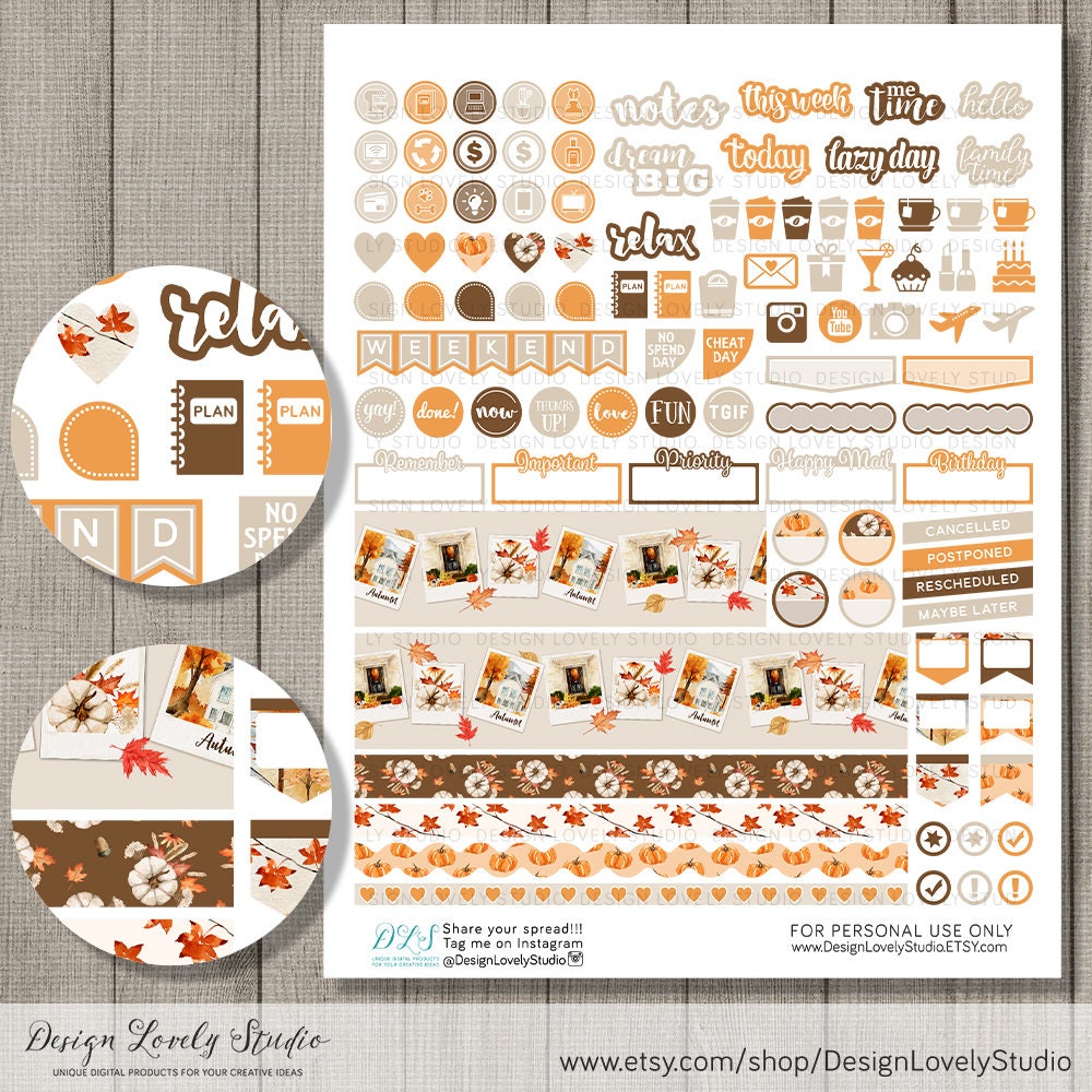 Fall Planner Stickers Printable, Printable Weekly Planner Kit, Erin ...