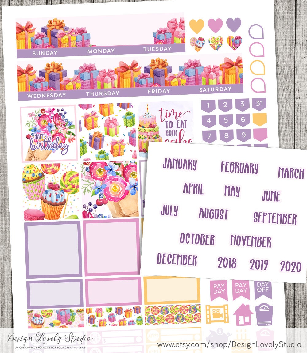 Birthday Monthly Planner Stickers Kit Printable Monthly - Etsy