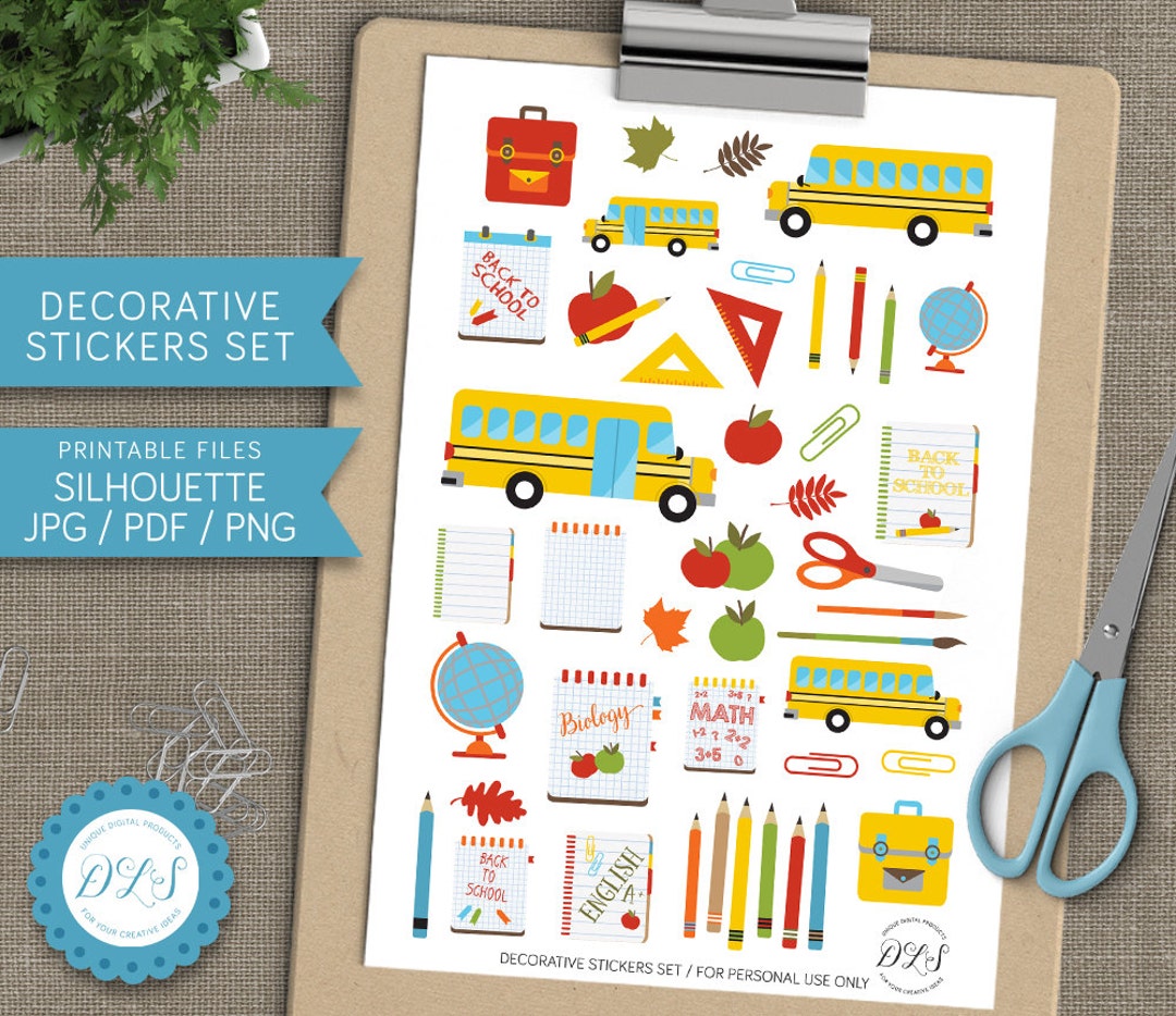 Back to School Planner Stickers, Printable Back to School Stickers ...
