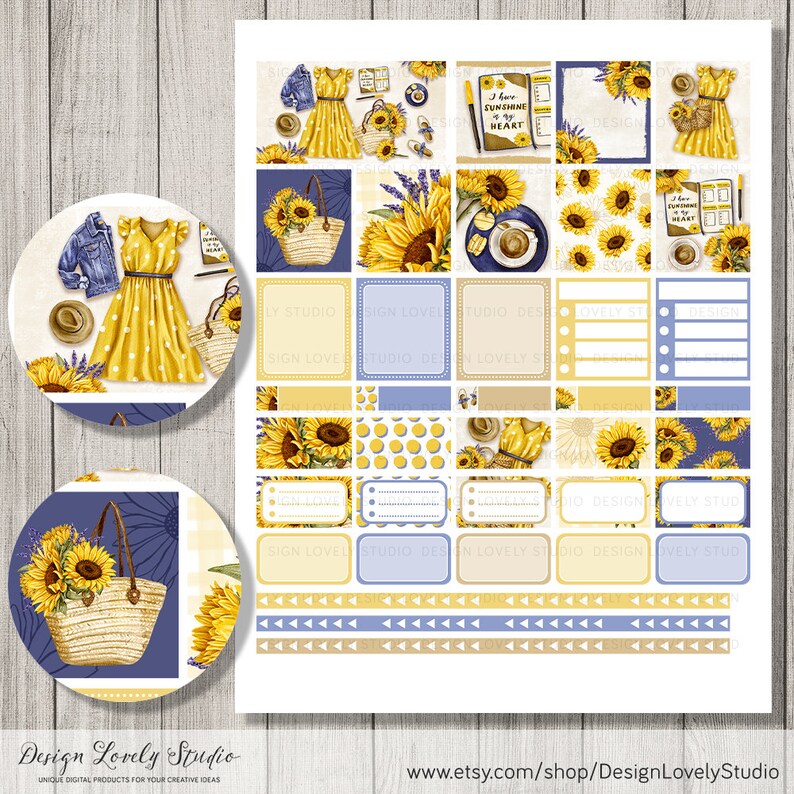 SUNFLOWERS Planner Stickers Printable Weekly Sticker Kit - Etsy