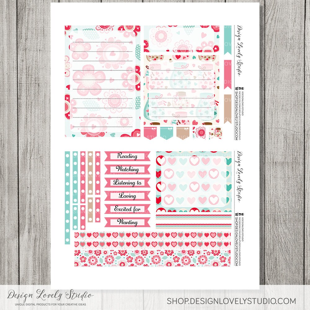 Printable February Notes Page Kit, ECLP Notes Page Stickers, Erin ...