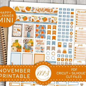November Mini Happy Planner, November Monthly Sticker Kit, November ...