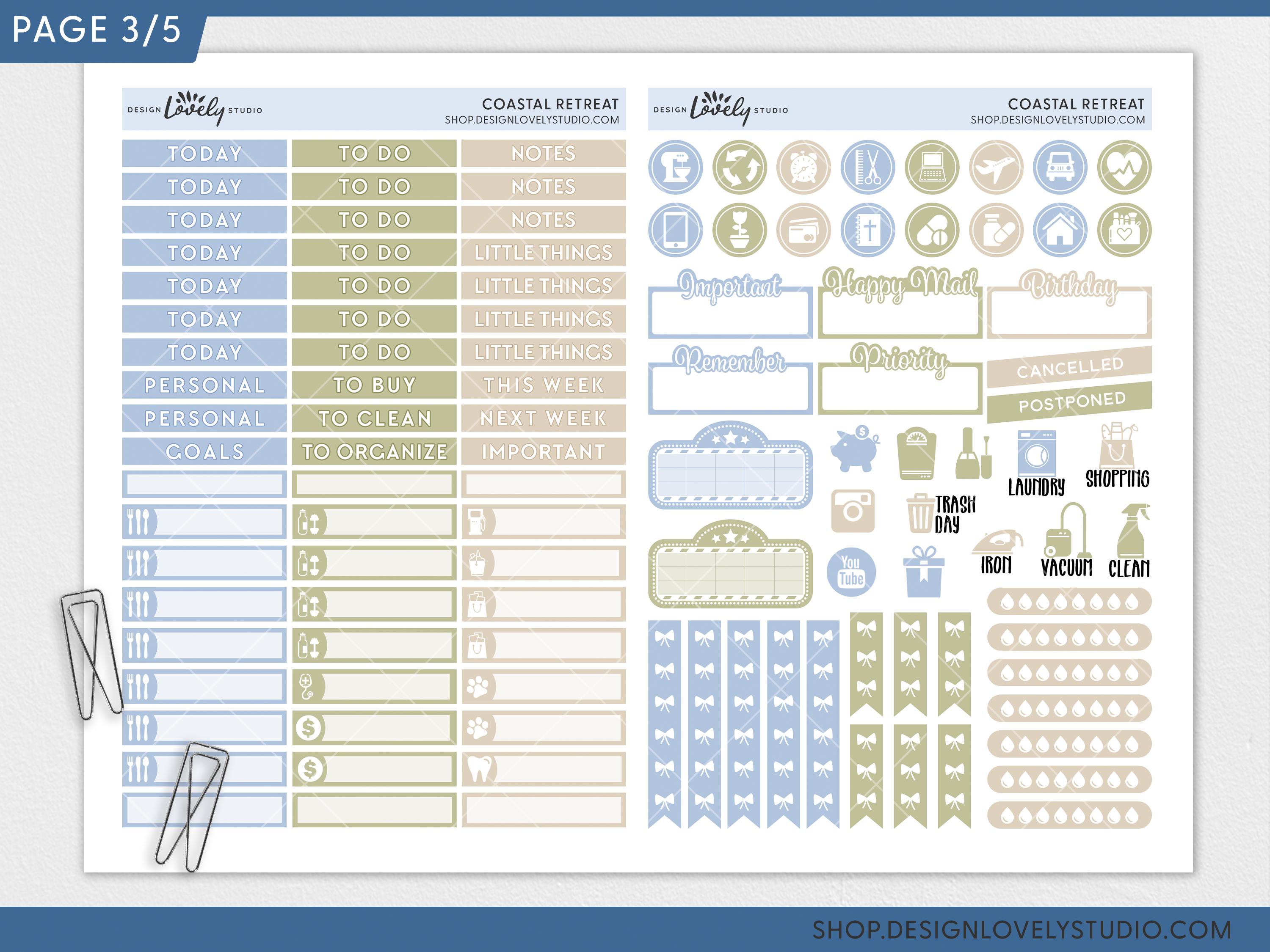 Coastal Spring Printable Planner Stickers, Hydrangea Stickers, Cape Cod ...