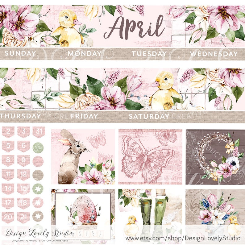 APRIL Sticker Kit April Printable Planner Stickers for Erin - Etsy