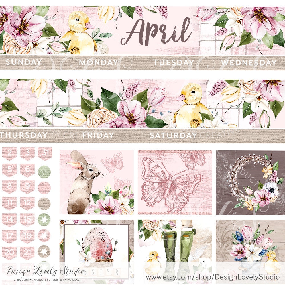APRIL Sticker Kit April Printable Planner Stickers for Erin - Etsy