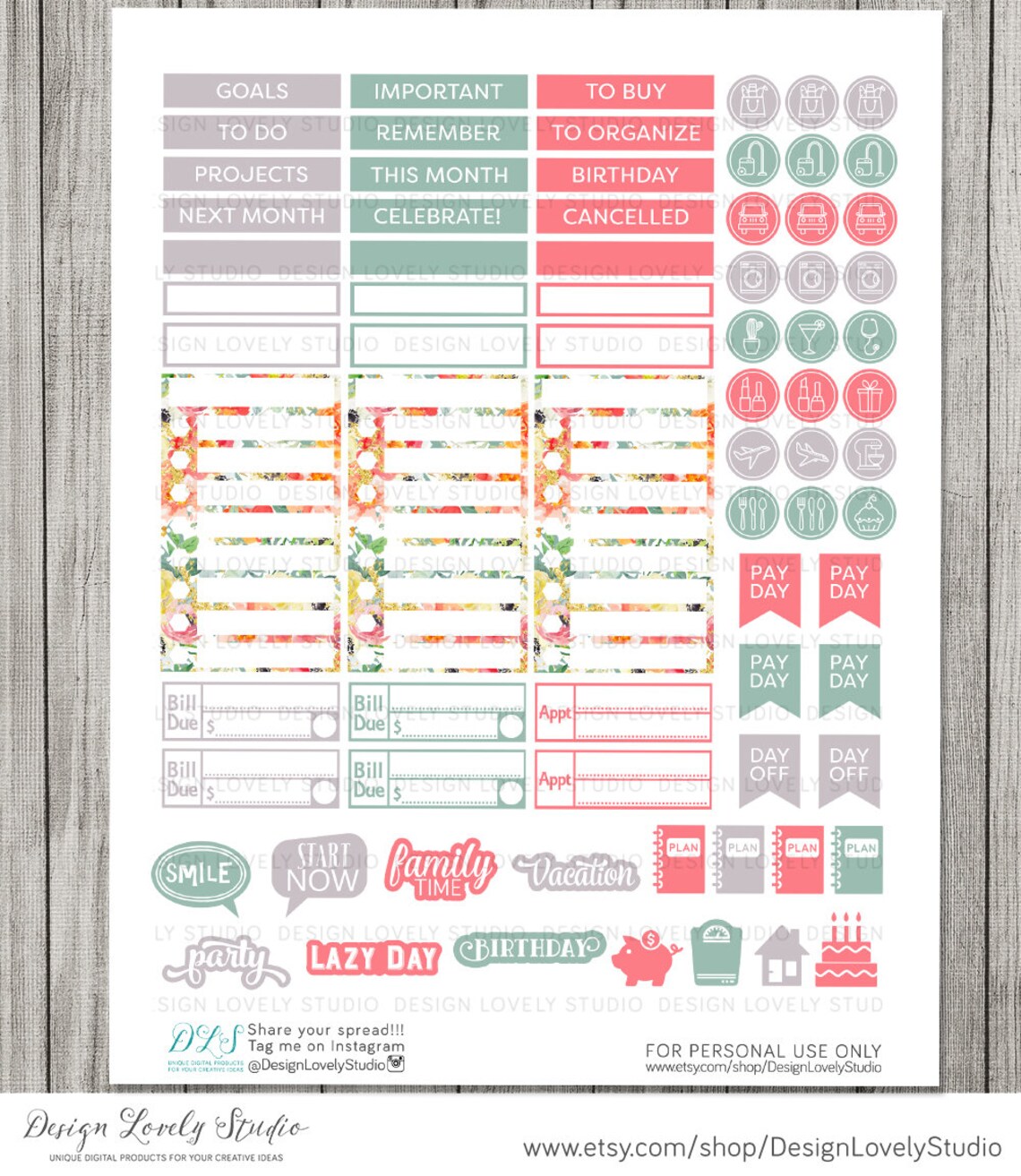 Big Happy Planner PRINTABLE Stickers Monthly Planner Stickers - Etsy