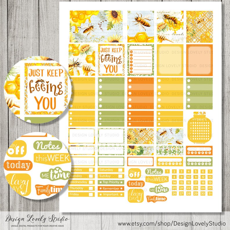 HONEY BEE Planner Stickers Kit, Mini Happy Planner Printable Stickers ...