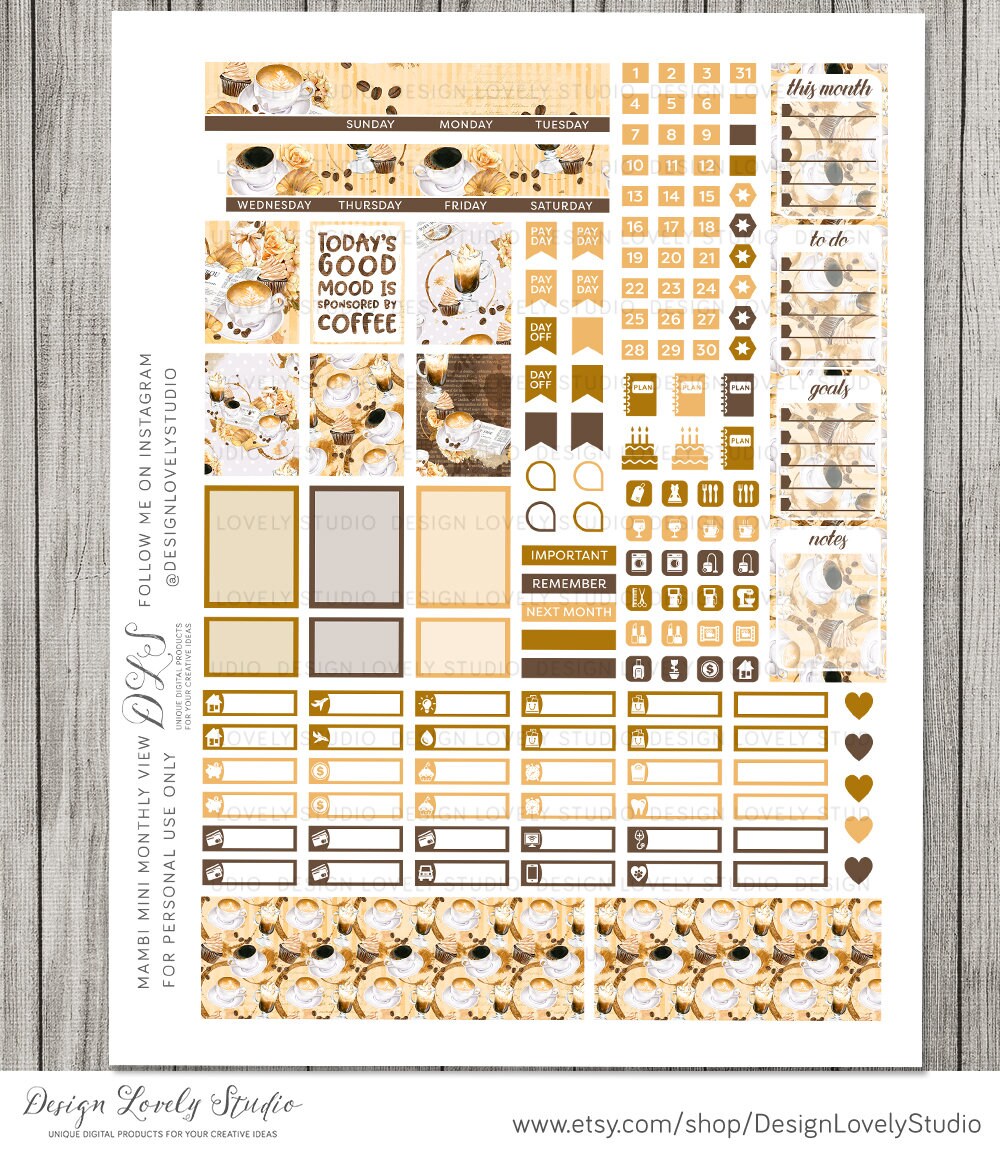 Printable COFFEE Monthly Planner Kit Mini Happy Planner - Etsy