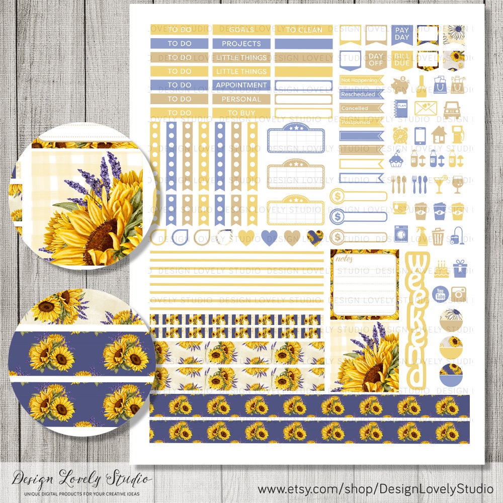 PRINTABLE Mini Happy Planner Stickers, Sunflowers Planner Stickers ...