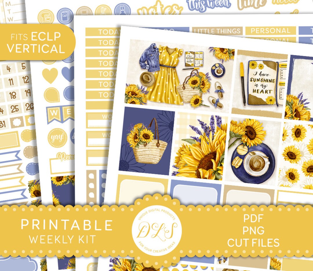 SUNFLOWERS Planner Stickers, Printable Weekly Sticker Kit, Floral ...