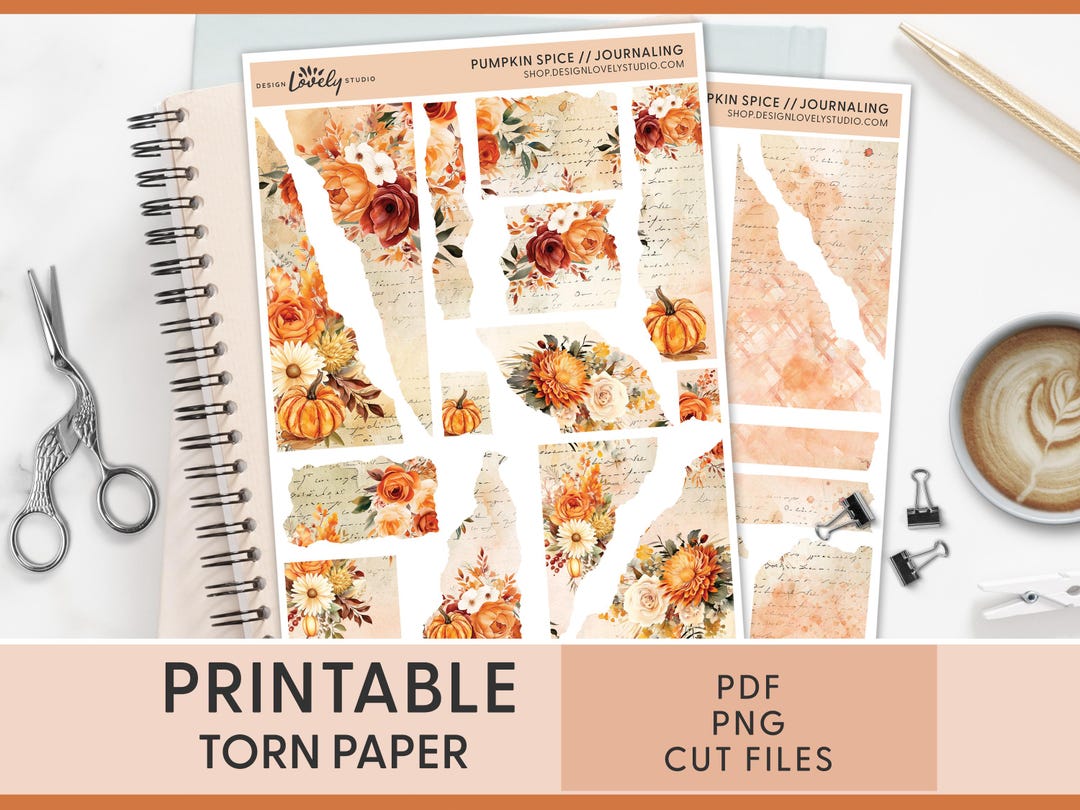 Autumn Deco Stickers, Printable Torn Paper Stickers, Ripped Paper ...