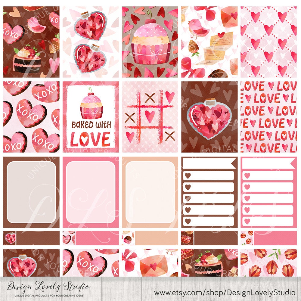 VALNETINE'S DAY Printable Planner Stickers, Vertical Planner Stickers ...
