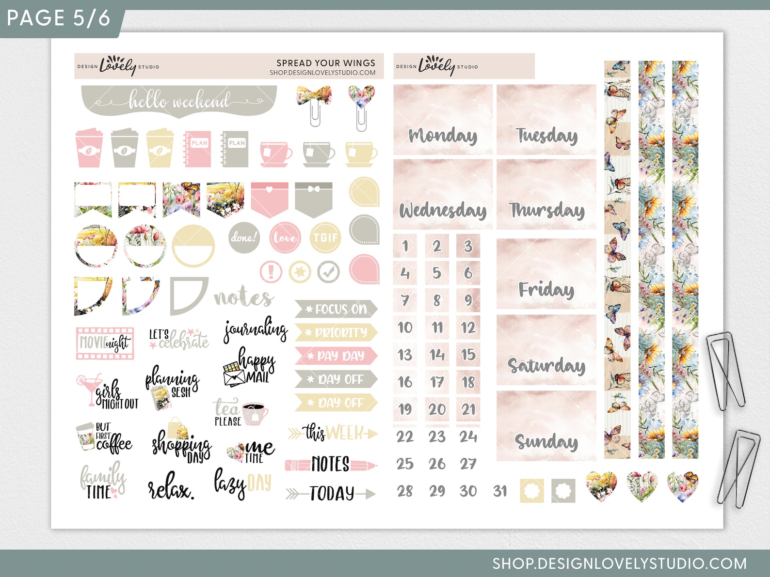 Butterfly Planner Stickers, Spring Stickers, Summer Stickers, Printable ...