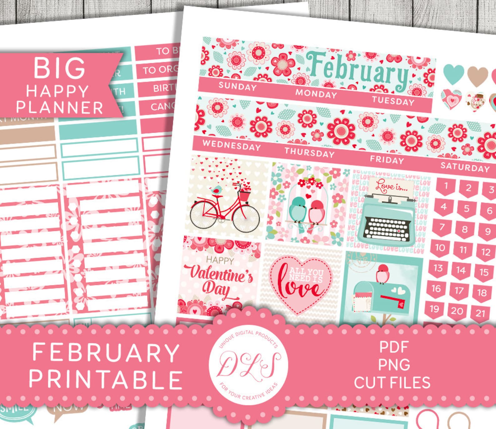 Printable Big Happy Planner February Stickers Kit February | Etsy
