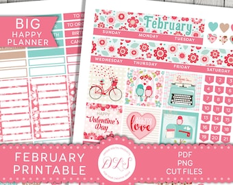 Printable FEBRUARY Planner Stickers Kit Happy Planner | Etsy