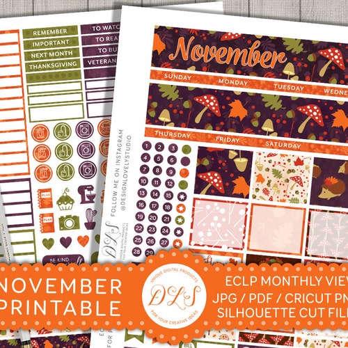 NOVEMBER Sticker Kit ECLP Printable Monthly Planner Stickers - Etsy