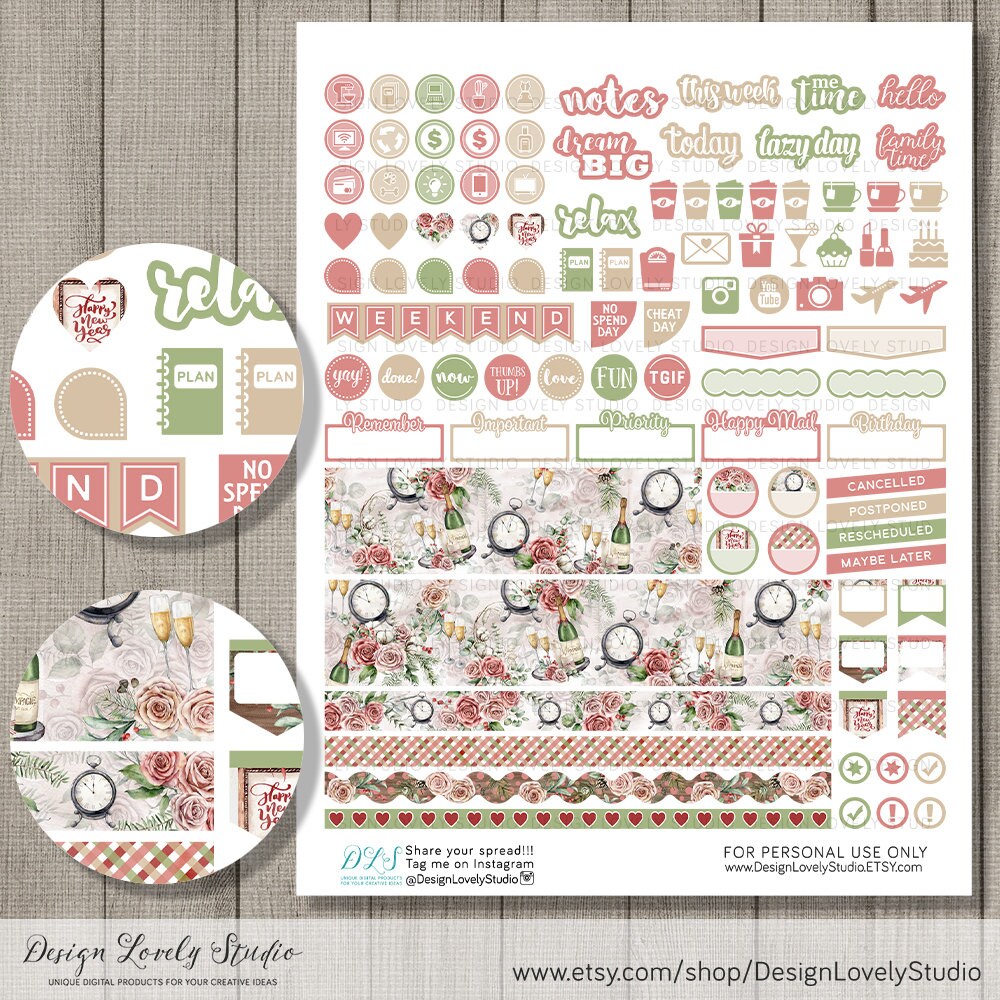 NEW YEAR Planner Stickers, Printable Planner Stickers, January Weekly ...