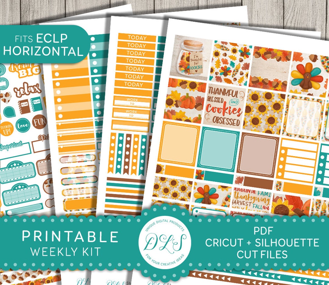 Horizontal Thanksgiving Stickers Kit, Thanksgiving Horizontal Planner ...