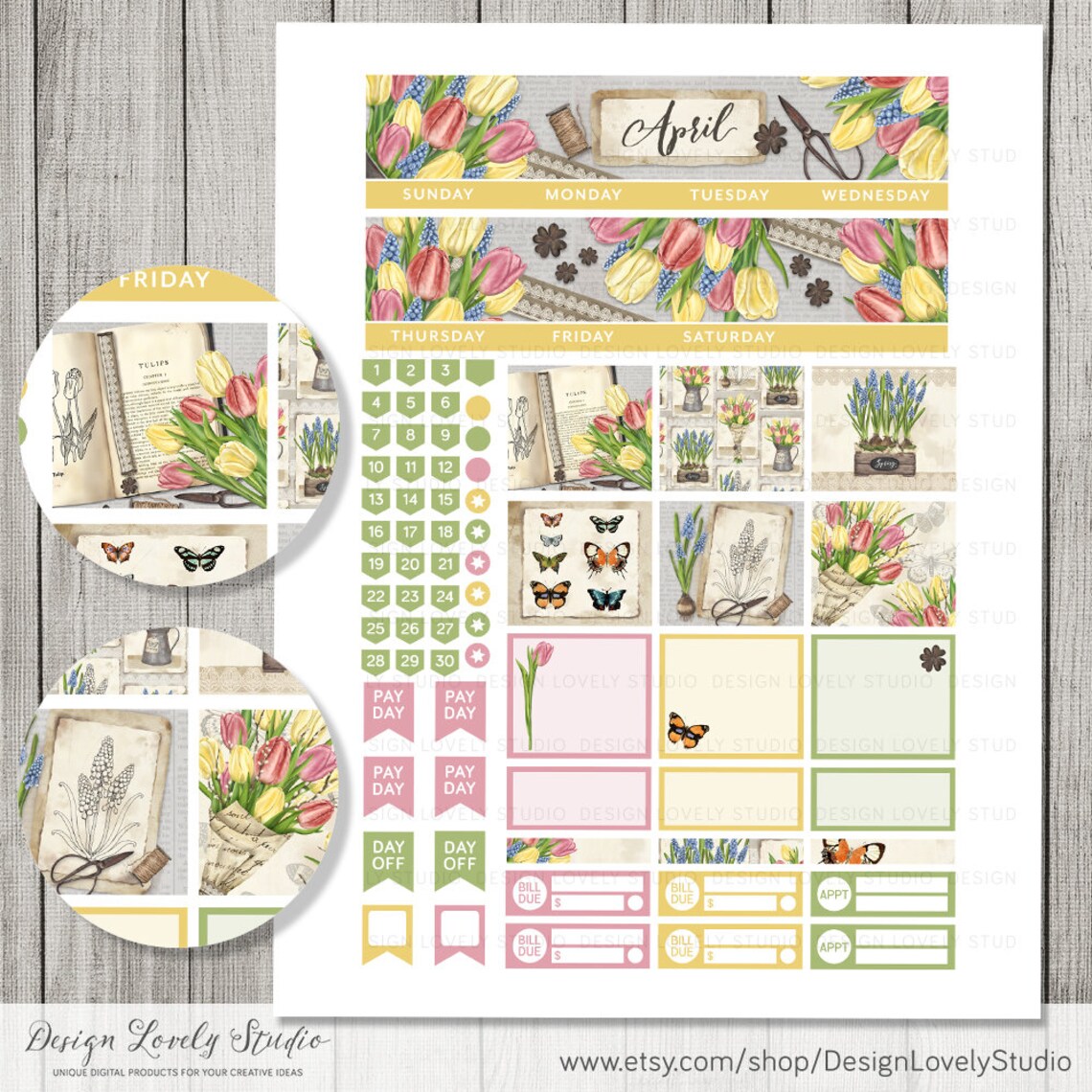 APRIL Monthly Planner Stickers Printable April Monthly Kit - Etsy