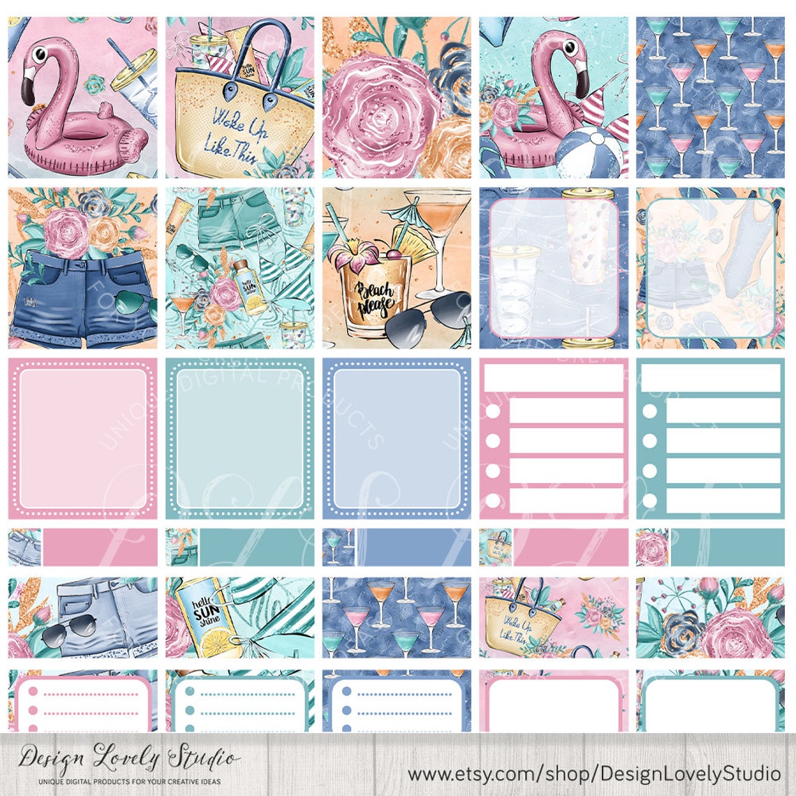PRINTABLE Summer Planner Stickers Beach Day Planner Stickers | Etsy