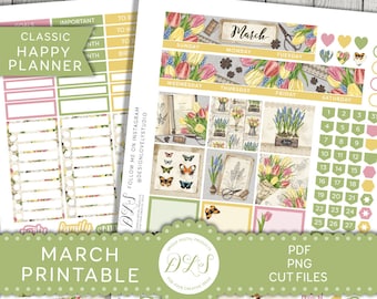 MARCH Printable Planner Stickers Classic Happy Planner | Etsy