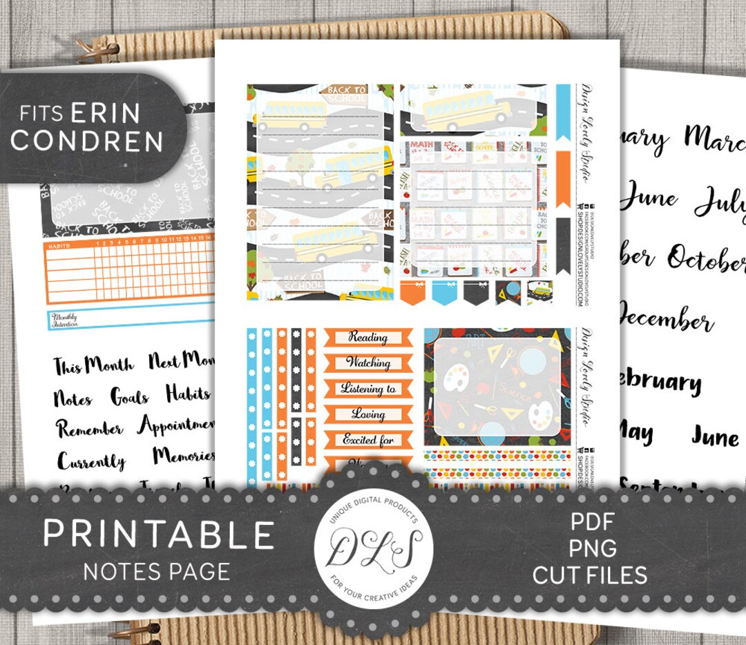 Back to School Notes Page Stickers, Printable ECLP Notes Page Stickers ...