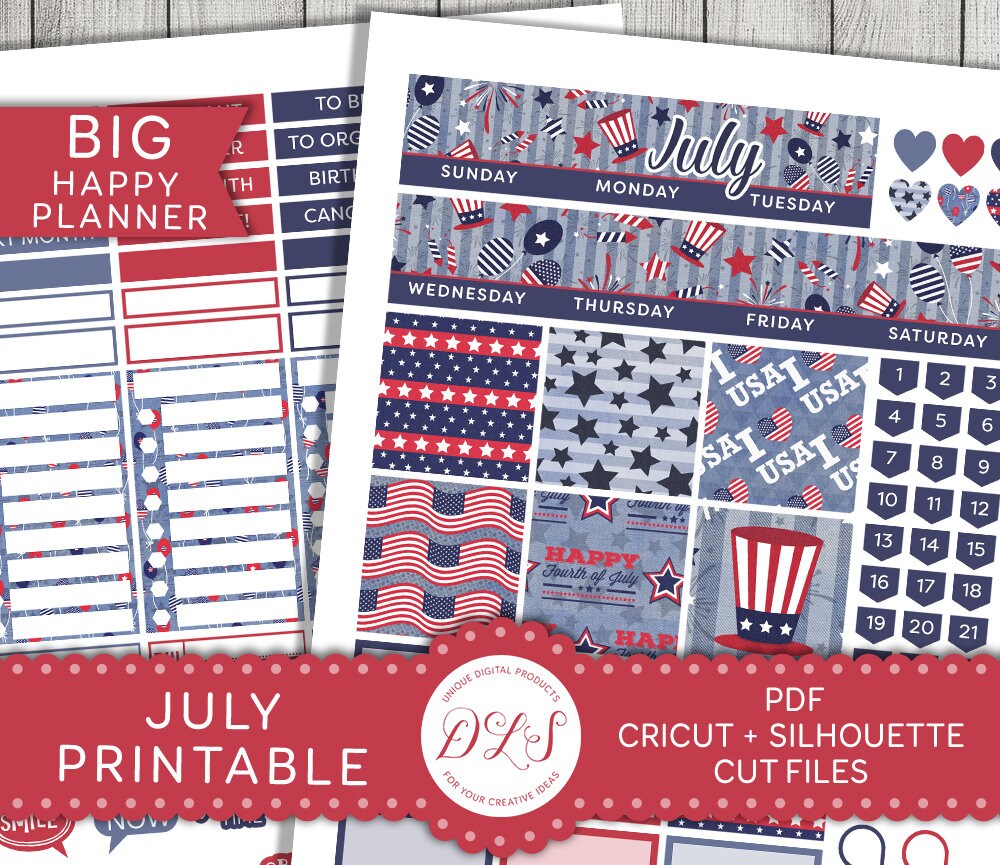 July Monthly Kit Big Happy Planner July Monthly Stickers | Etsy
