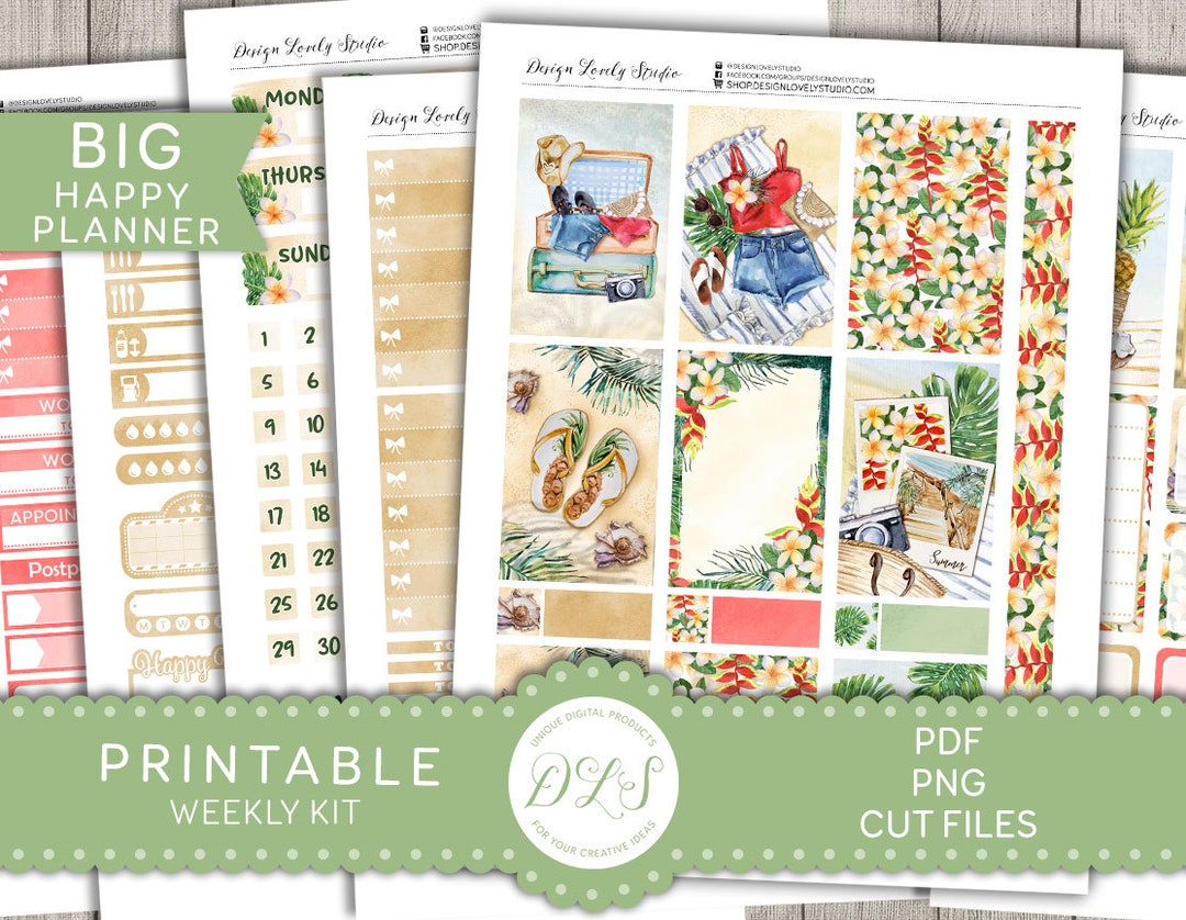 Printable Weekly Planner Stickers, Summer Planner Stickers, Big Happy ...
