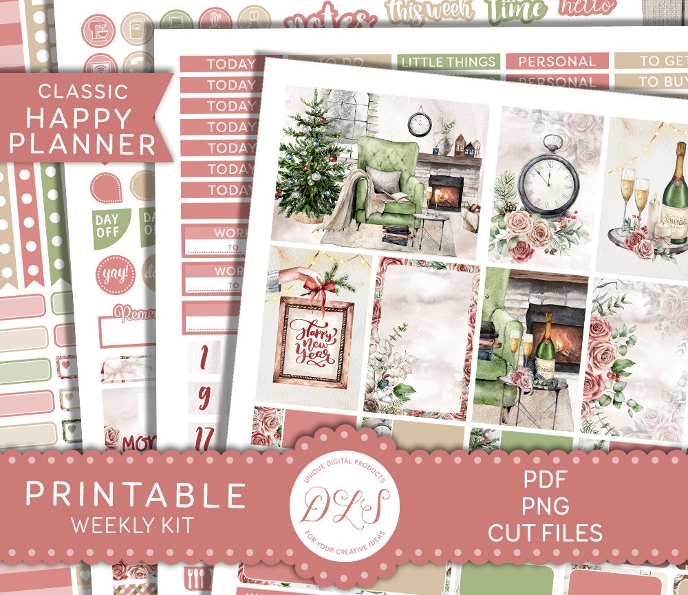 Printable NEW YEAR Planner Stickers Kit Happy Planner | Etsy