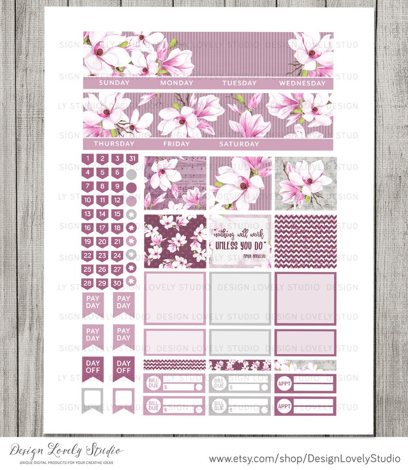 PRINTABLE Monthly Planner Stickers Kit, Purple Floral Planner Stickers ...